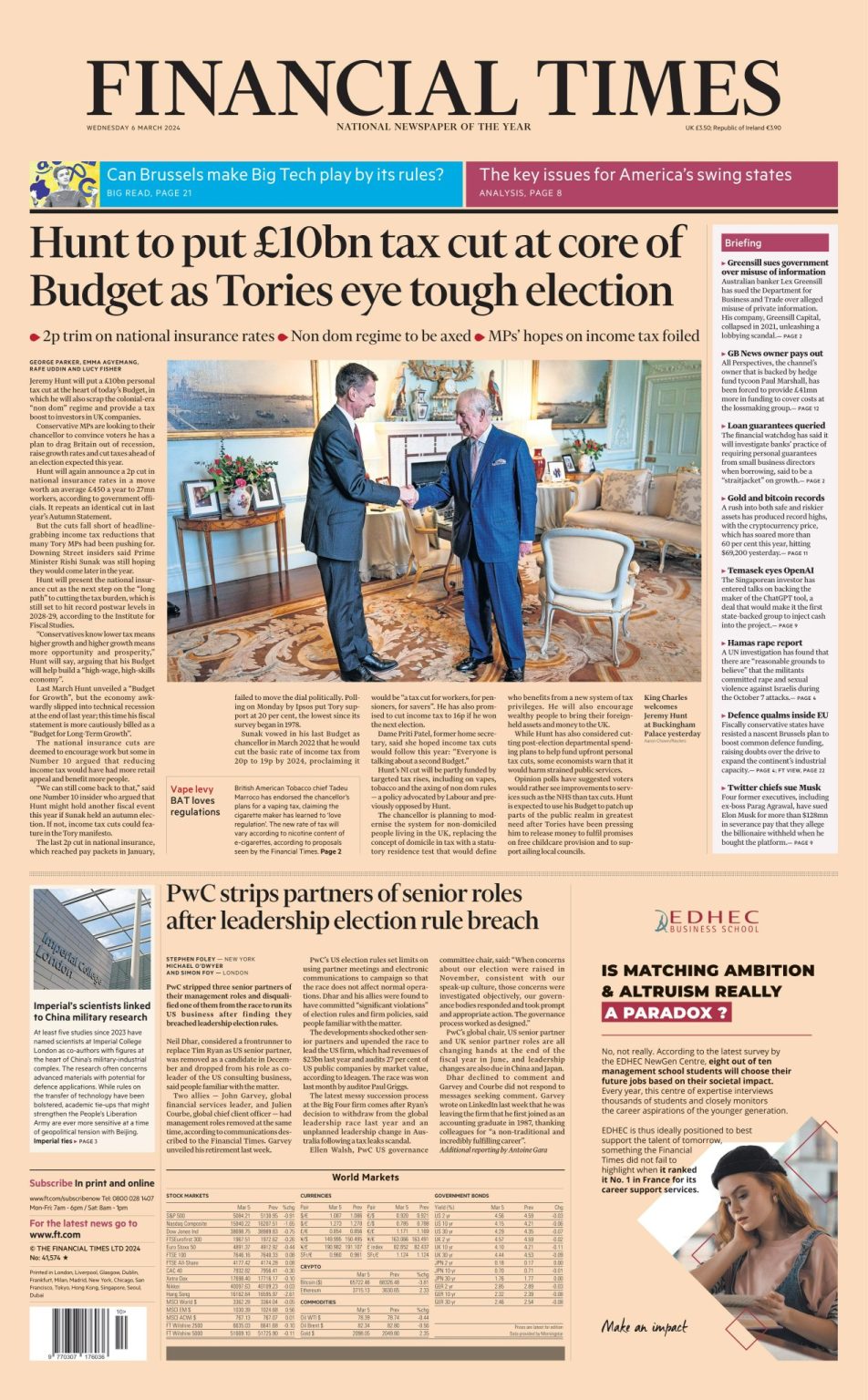 Financial Times Front Page 6th of March 2024 - Tomorrow's Papers Today!
