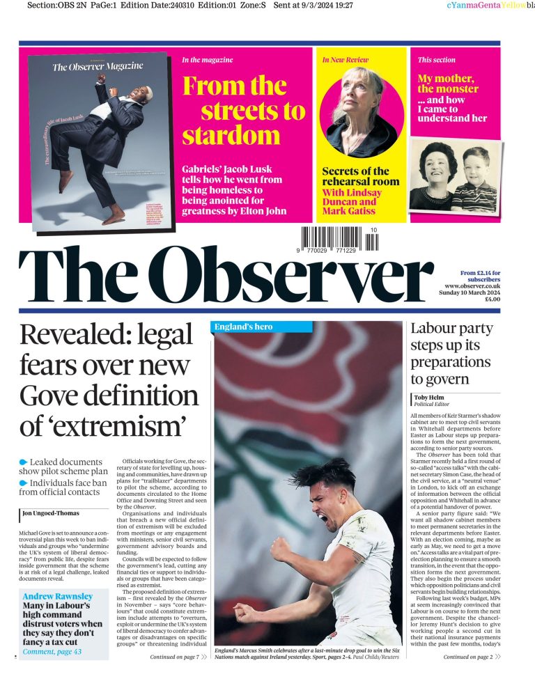 Observer Front Page 10th of March 2024 - Tomorrow's Papers Today!