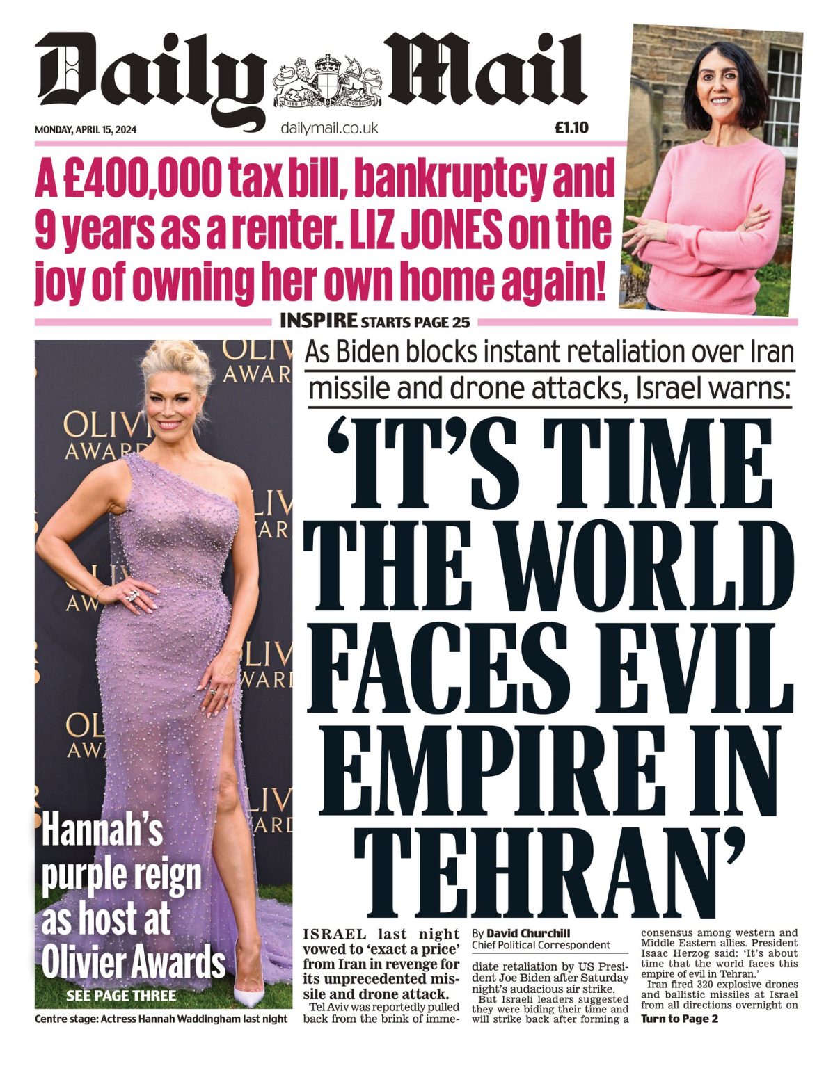 Daily Mail Front Page 15th of April 2024 - Tomorrow's Papers Today!