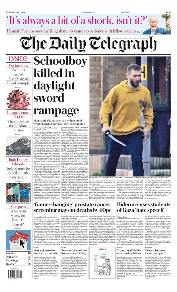 Daily Telegraph Front Page 1st of May 2024 - Tomorrow's Papers Today!
