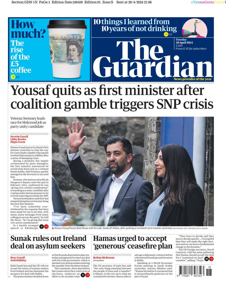 Guardian Front Page 30th of April 2024 - Tomorrow's Papers Today!