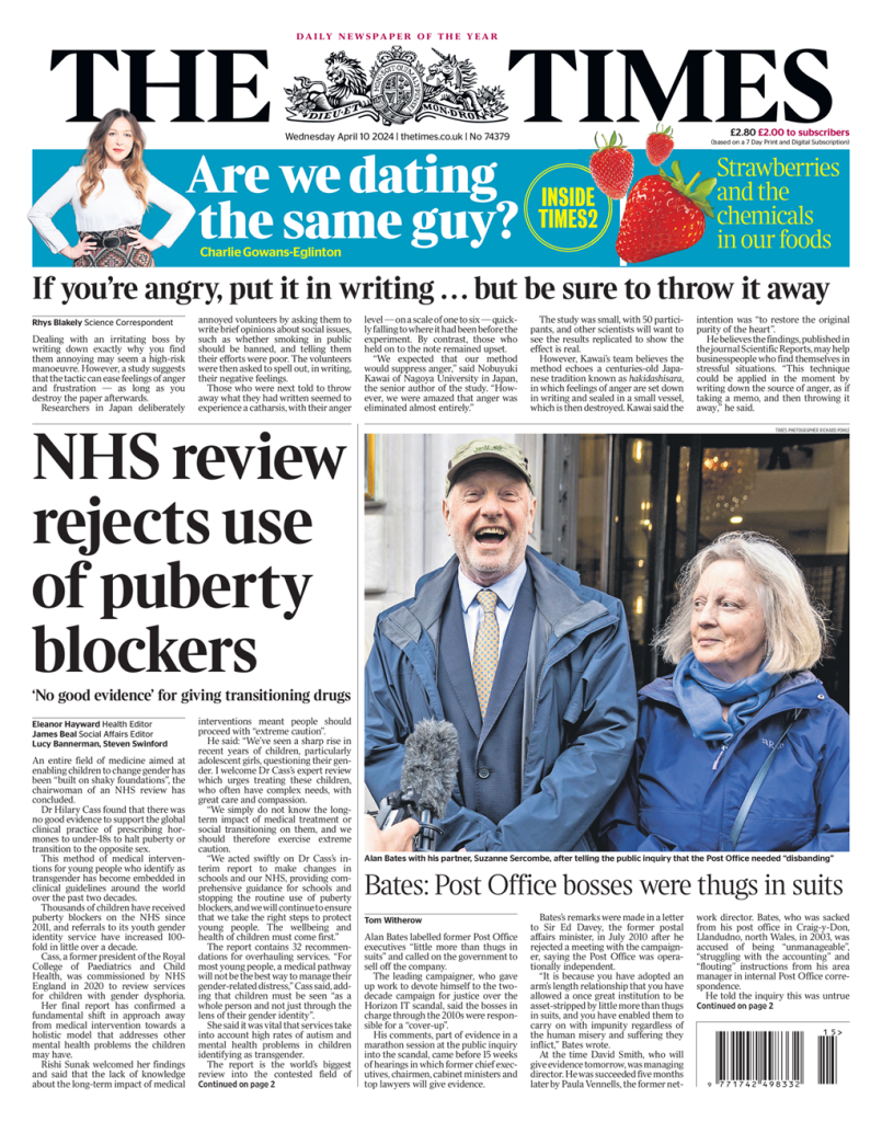 Times Front Page 10th of April 2024 - Tomorrow's Papers Today!