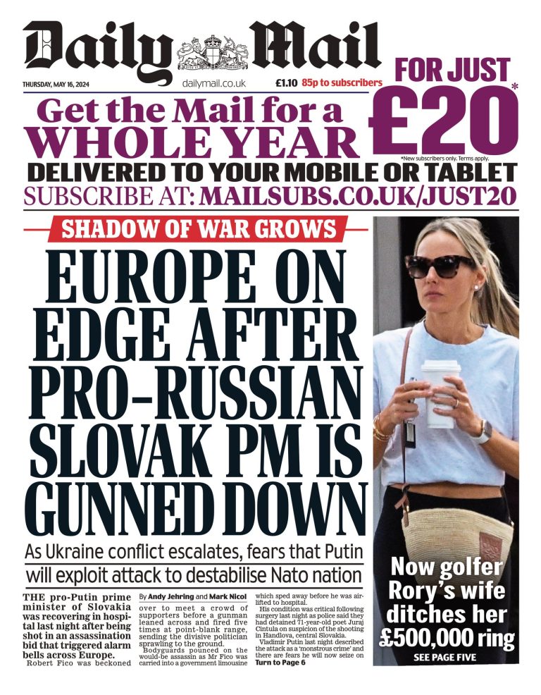 Daily Mail Front Page 16th of May 2024 - Tomorrow's Papers Today!