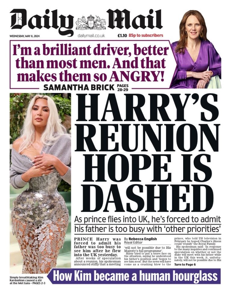 Daily Mail Front Page 8th of May 2024 - Tomorrow's Papers Today!