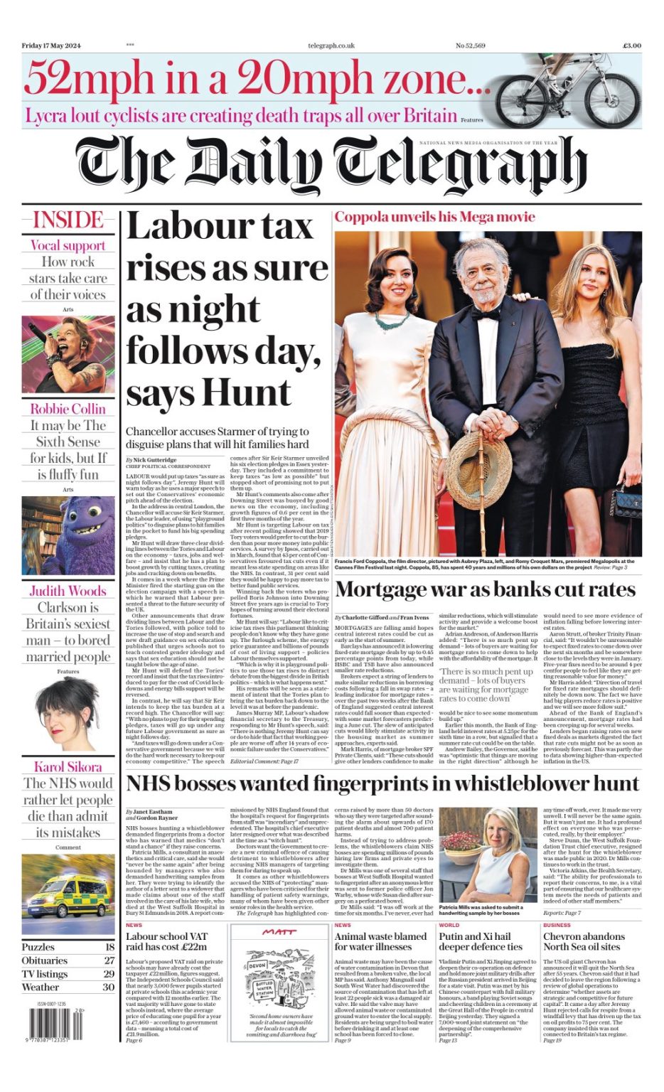 Daily Telegraph Front Page 17th of May 2024 - Tomorrow's Papers Today!