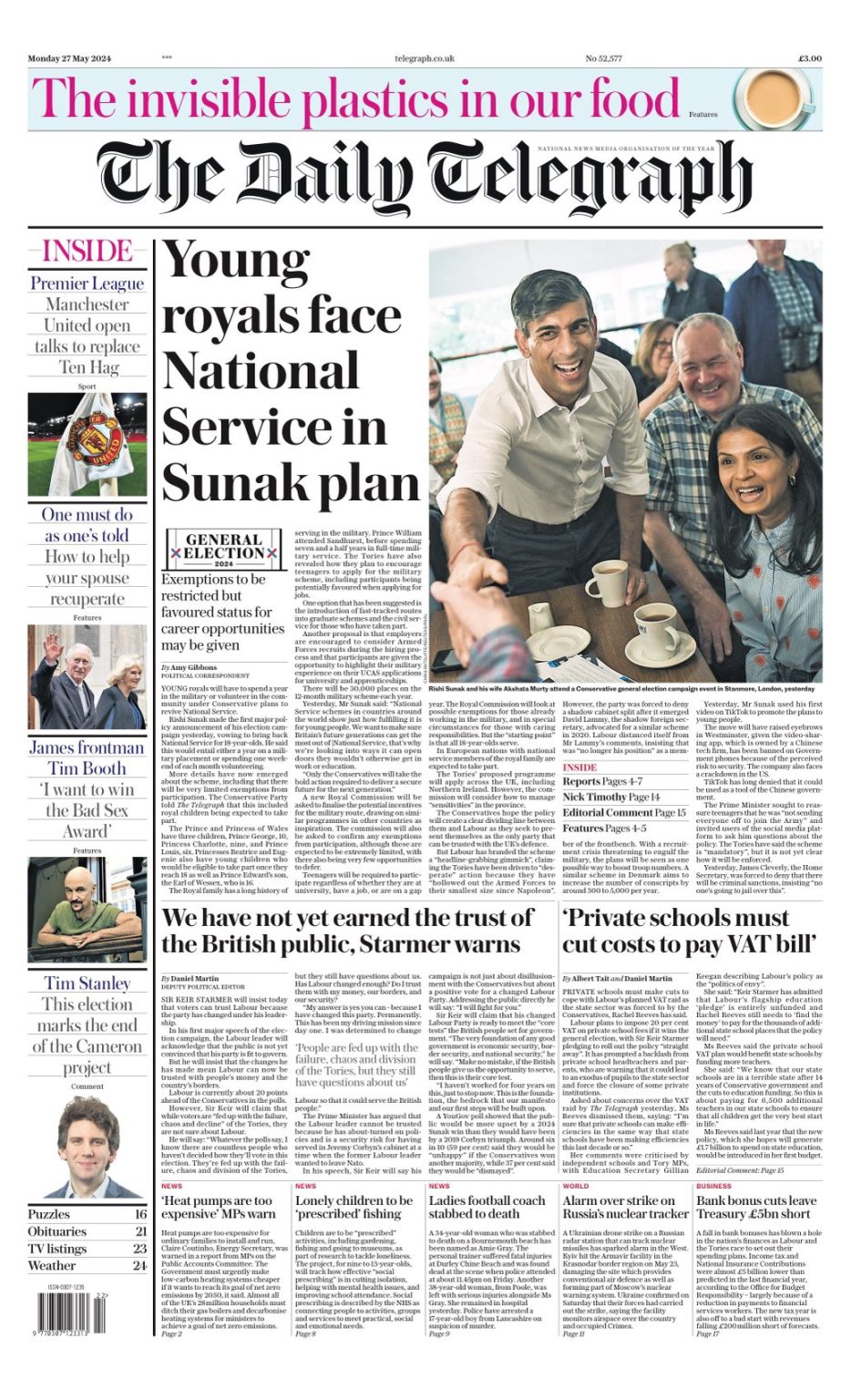 Daily Telegraph Front Page 27th of May 2024 - Tomorrow's Papers Today!