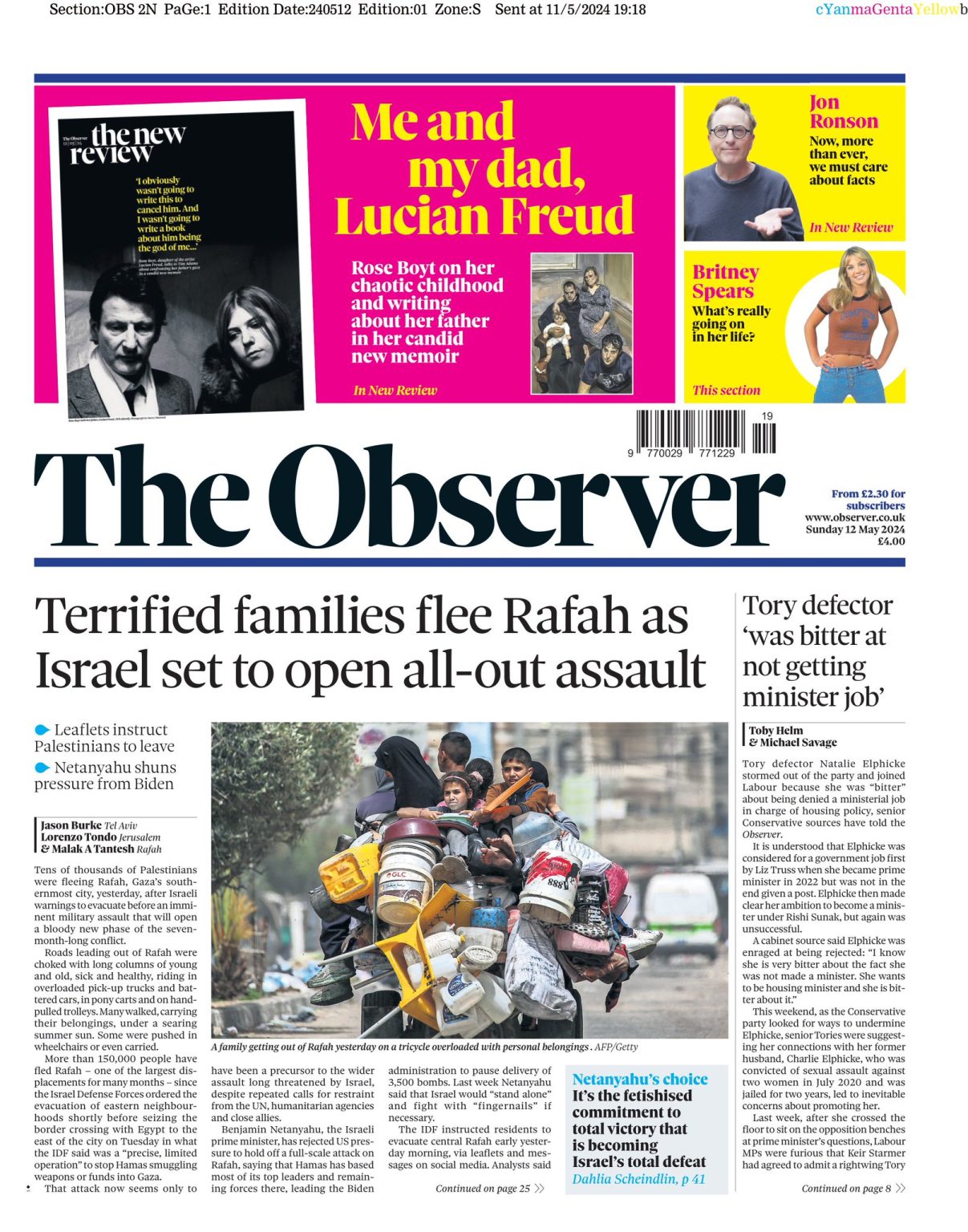 Observer Front Page 12th of May 2024 - Tomorrow's Papers Today!