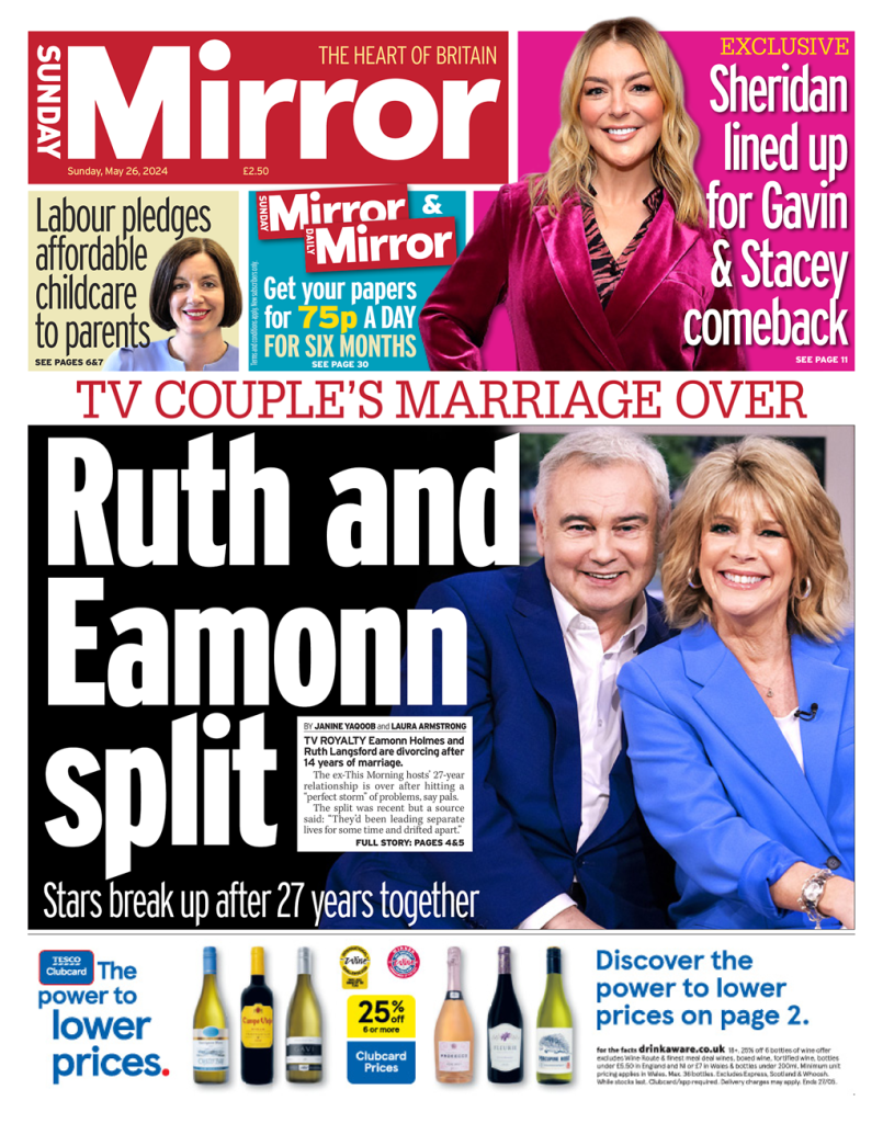 Sunday Mirror Front Page 26th of May 2024 - Tomorrow's Papers Today!