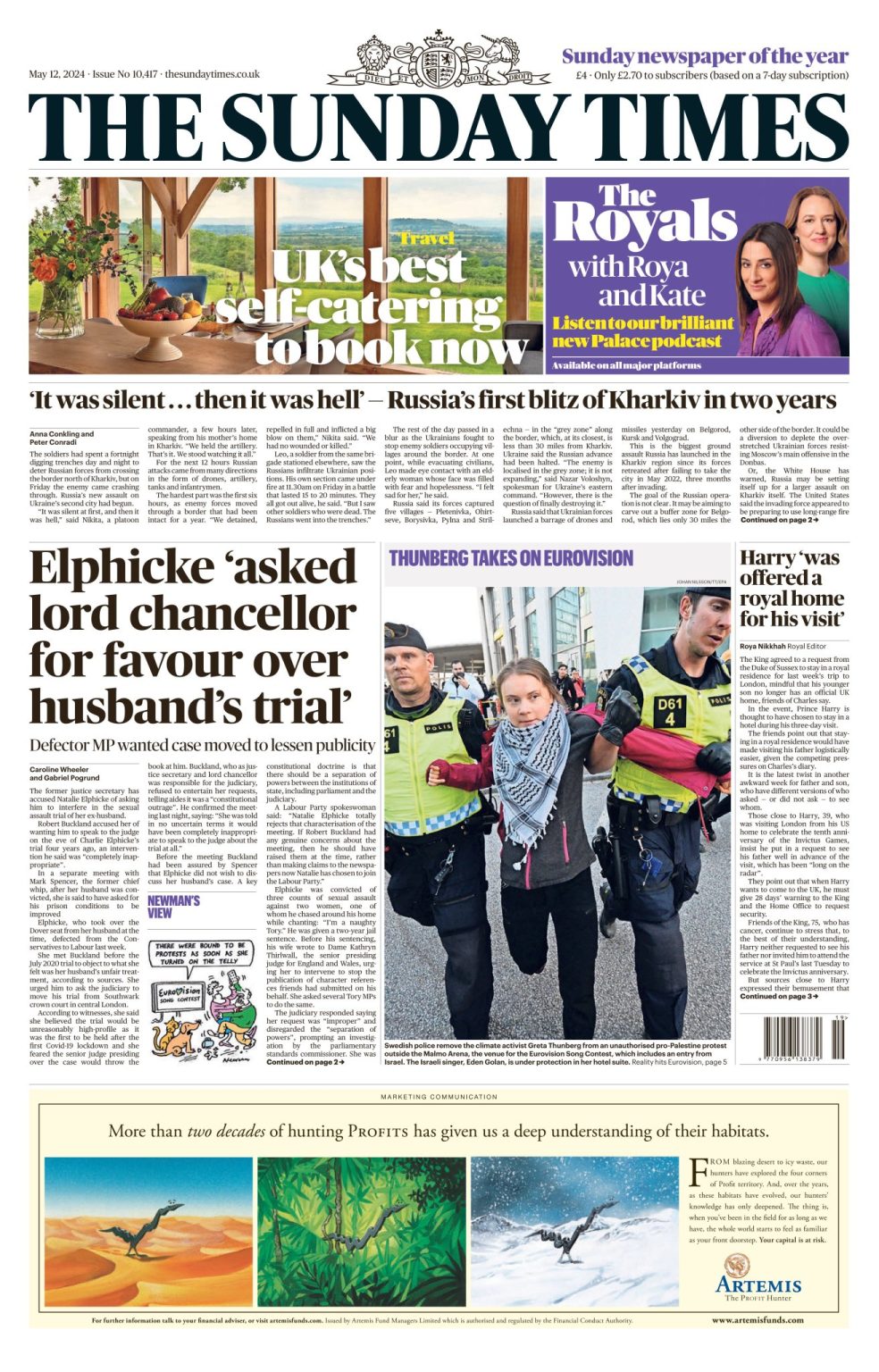 Sunday Times Front Page 12th of May 2024 - Tomorrow's Papers Today!