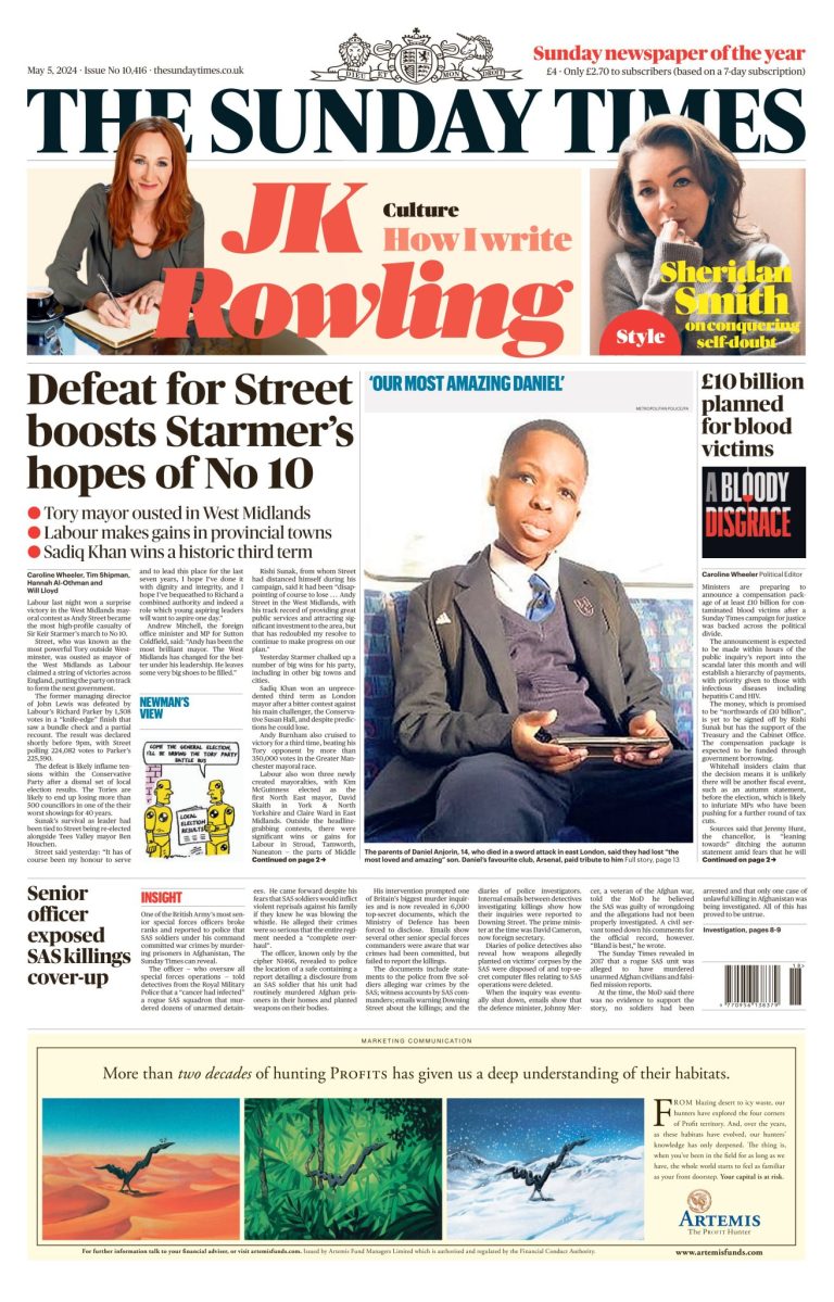 Sunday Times Front Page 5th of May 2024 - Tomorrow's Papers Today!