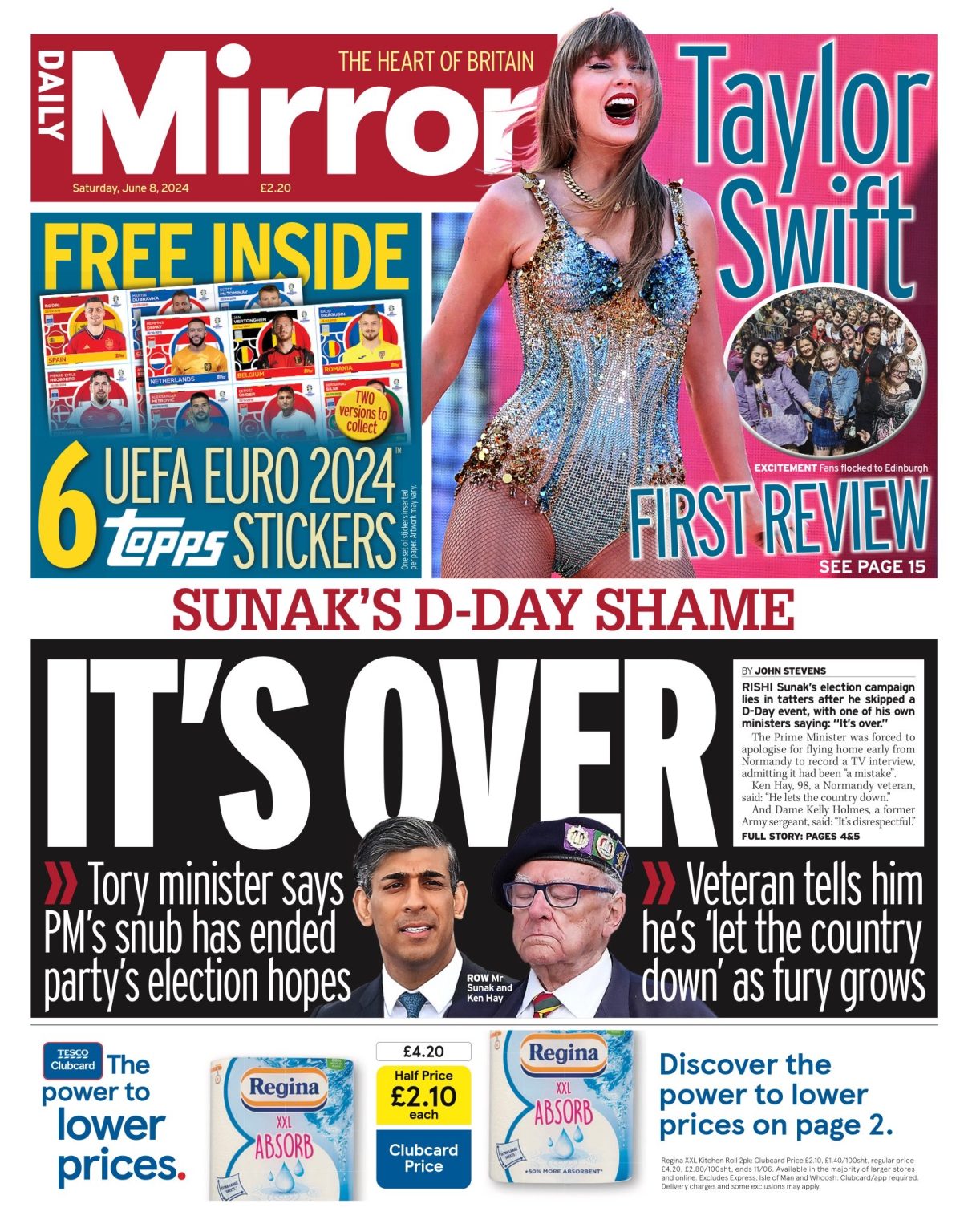 Daily Mirror Front Page 8th of June 2024 - Tomorrow's Papers Today!