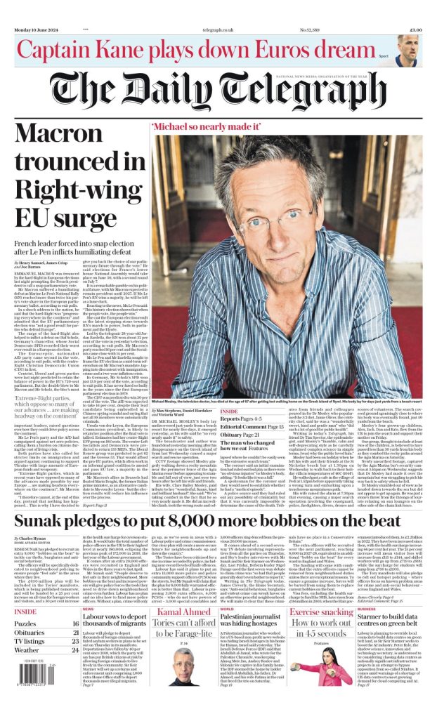 Daily Telegraph Front Page 10th of June 2024 - Tomorrow's Papers Today!