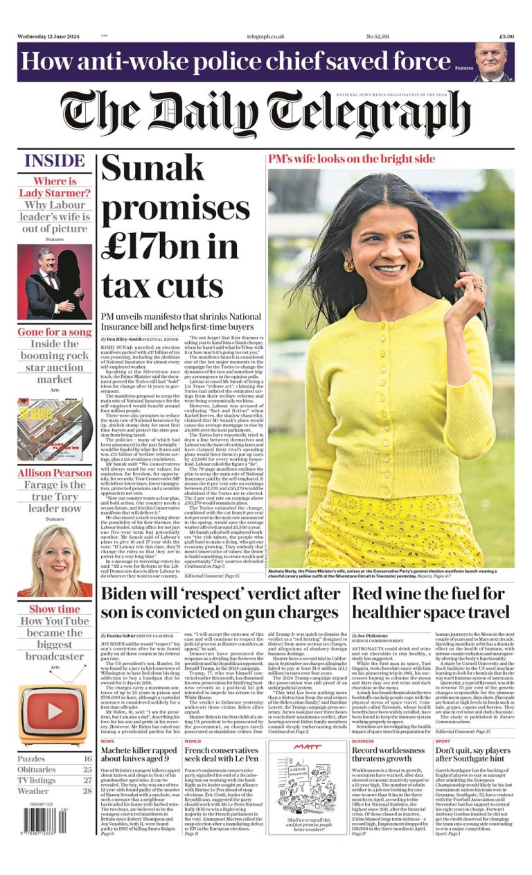 Daily Telegraph Front Page 12th of June 2024 - Tomorrow's Papers Today!