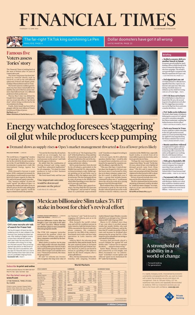 Financial Times Front Page 13th of June 2024 - Tomorrow's Papers Today!