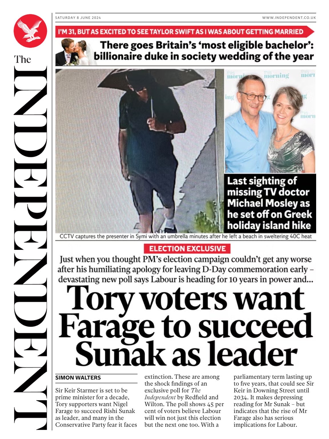 Independent Front Page 8th of June 2024 - Tomorrow's Papers Today!