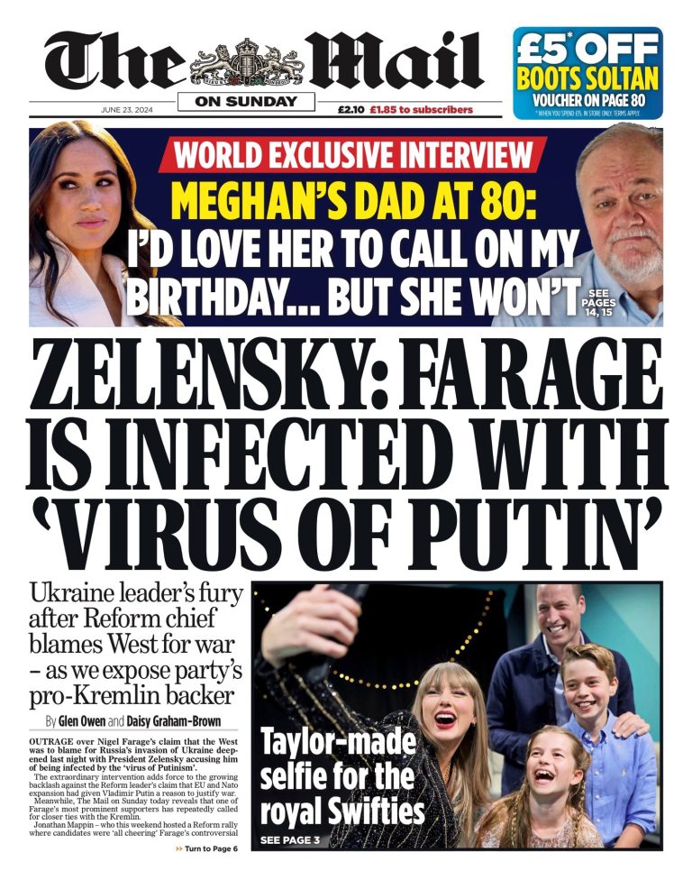 Mail on Sunday Front Page 23rd of June 2024 - Tomorrow's Papers Today!