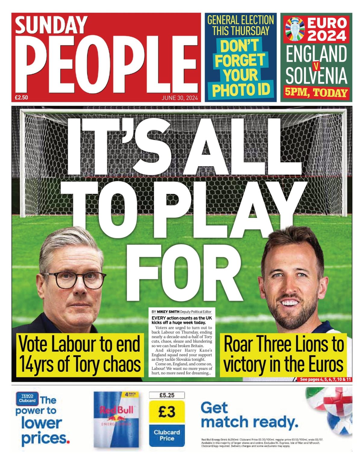 Sunday People Front Page 30th of June 2024 - Tomorrow's Papers Today!
