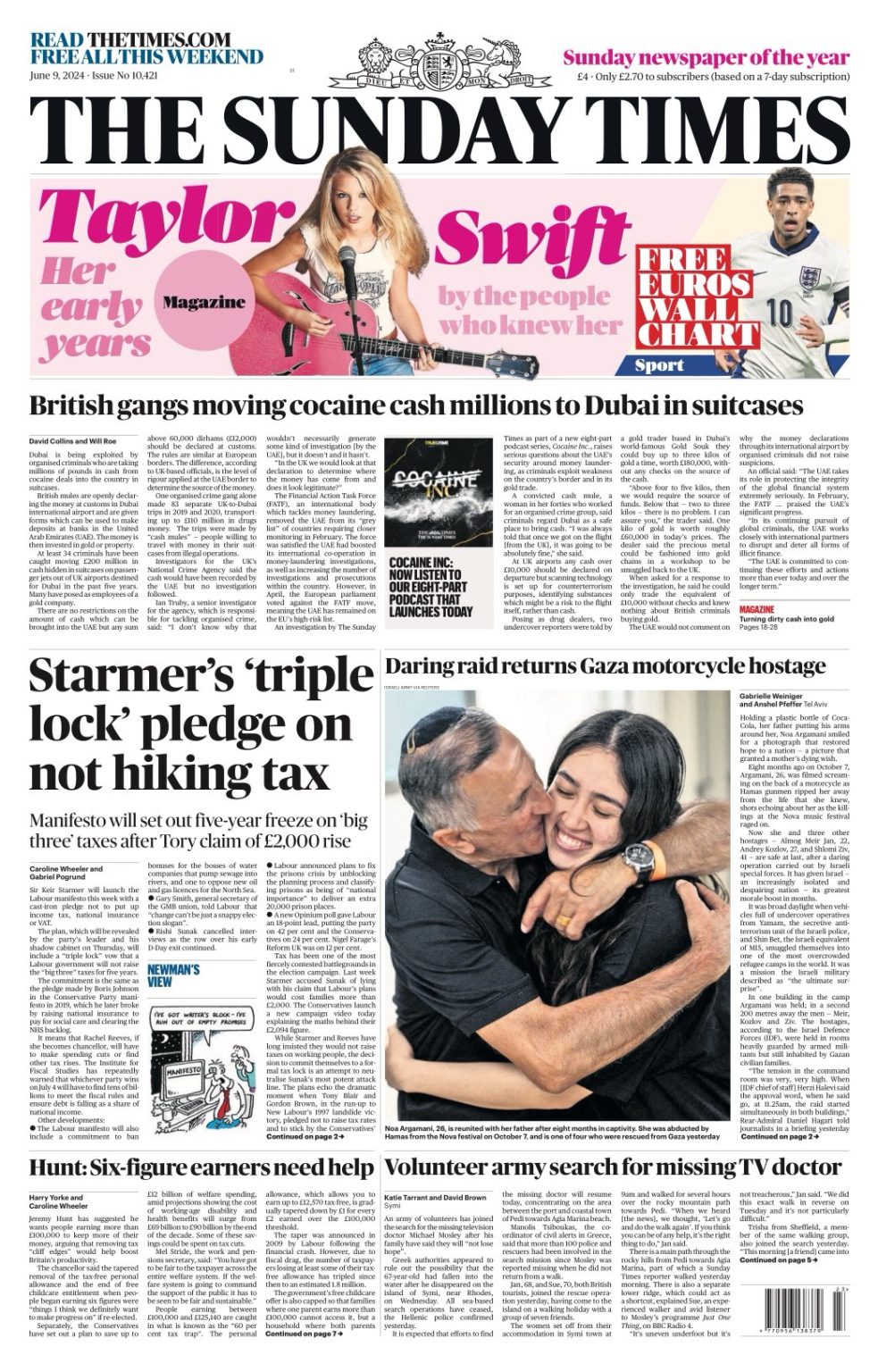 Sunday Times Front Page 9th of June 2024 - Tomorrow's Papers Today!