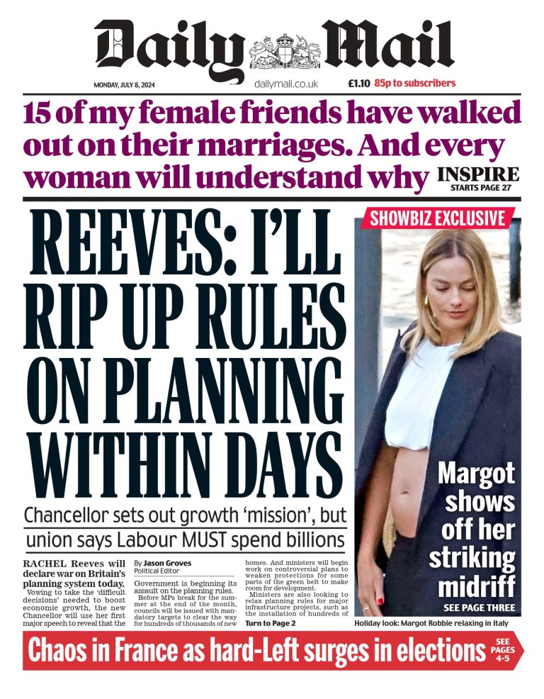 Daily Mail Front Page 8th of July 2024 - Tomorrow's Papers Today!