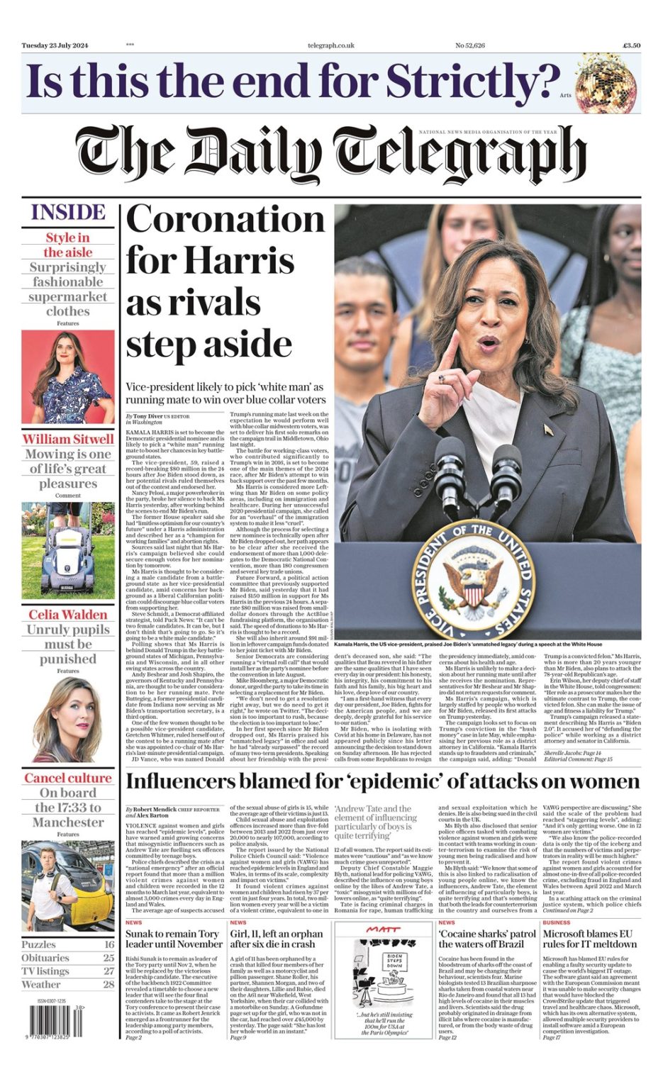 Daily Telegraph Front Page 23rd of July 2024 - Tomorrow's Papers Today!