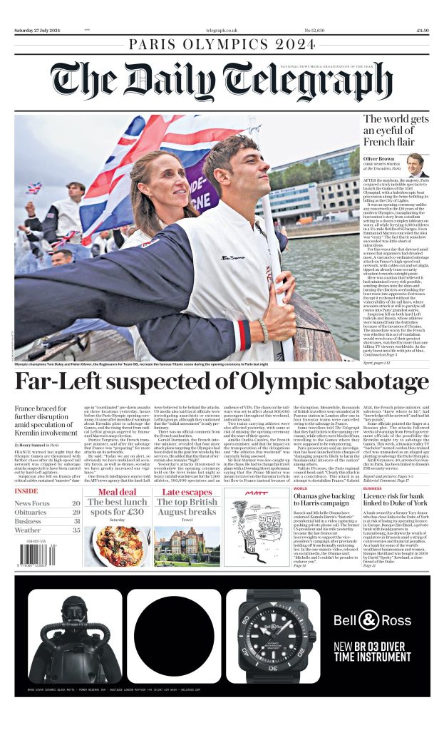Daily Telegraph Front Page 27th of July 2024 - Tomorrow's Papers Today!