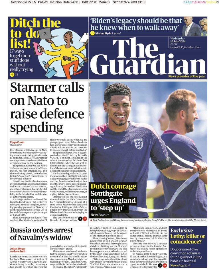 Guardian Front Page 10th of July 2024 - Tomorrow's Papers Today!