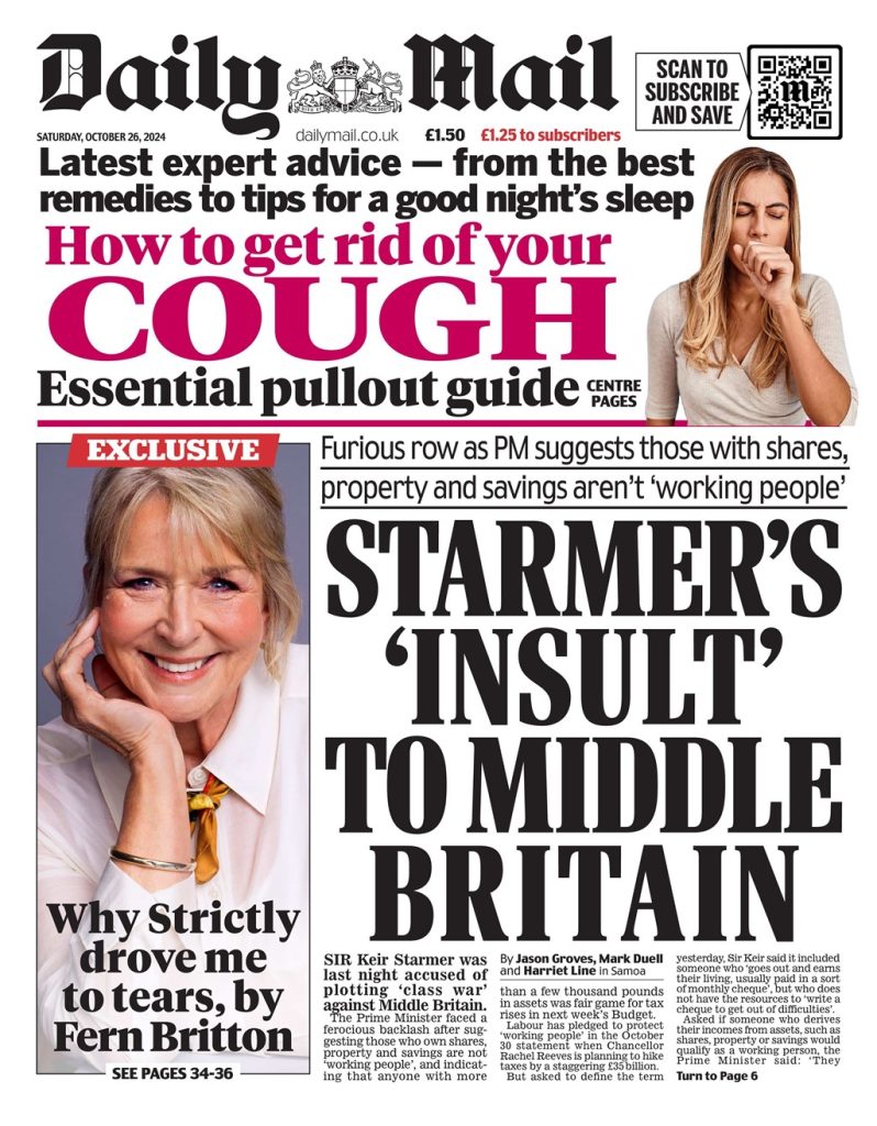 Daily Mail Front Page 26th of October 2024 - Tomorrow's Papers Today!