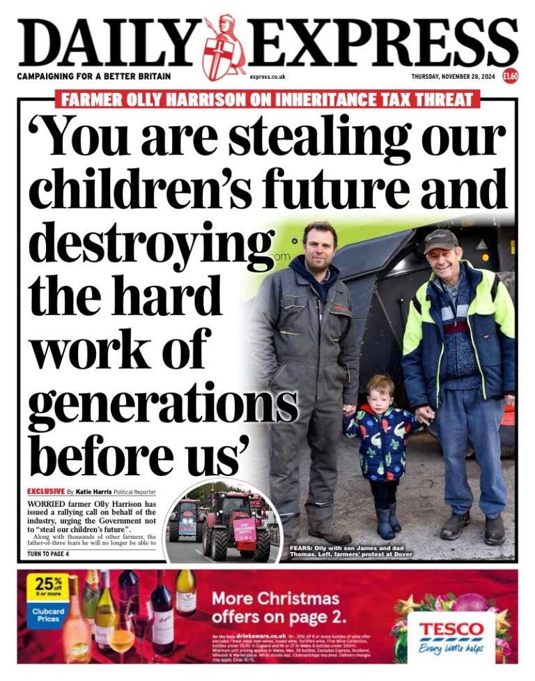 Daily Express Front Page 28th of November 2024 - Tomorrow's Papers Today!