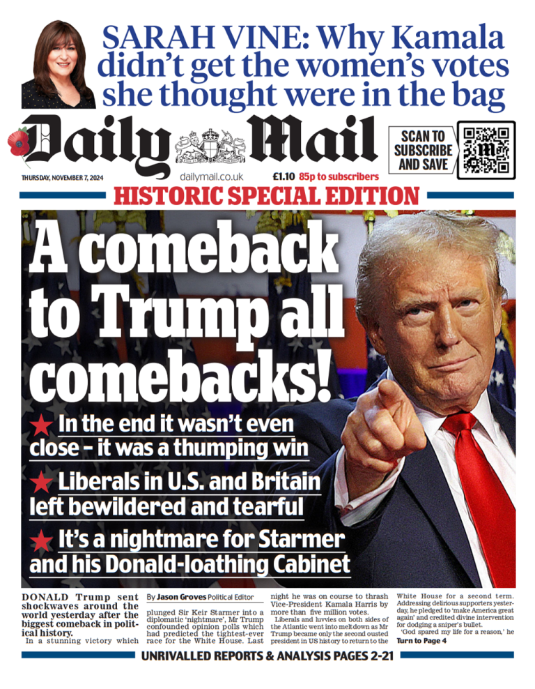 Daily Mail Front Page 7th of November 2024 - Tomorrow's Papers Today!