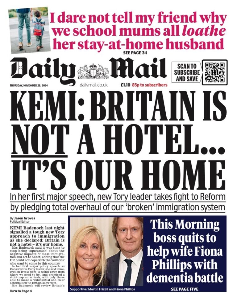 Daily Mail Front Page 28th of November 2024 - Tomorrow's Papers Today!