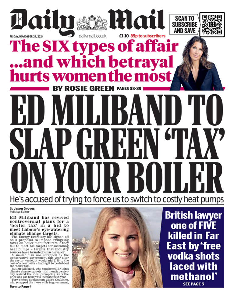 Daily Mail Front Page 22nd of November 2024 - Tomorrow's Papers Today!
