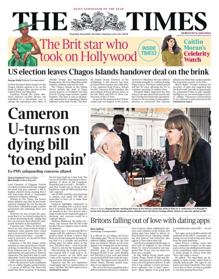 Times Front Page 28th of November 2024 - Tomorrow's Papers Today!