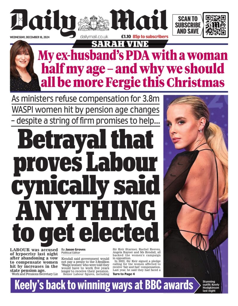 Daily Mail Front Page 18th of December 2024 - Tomorrow's Papers Today!