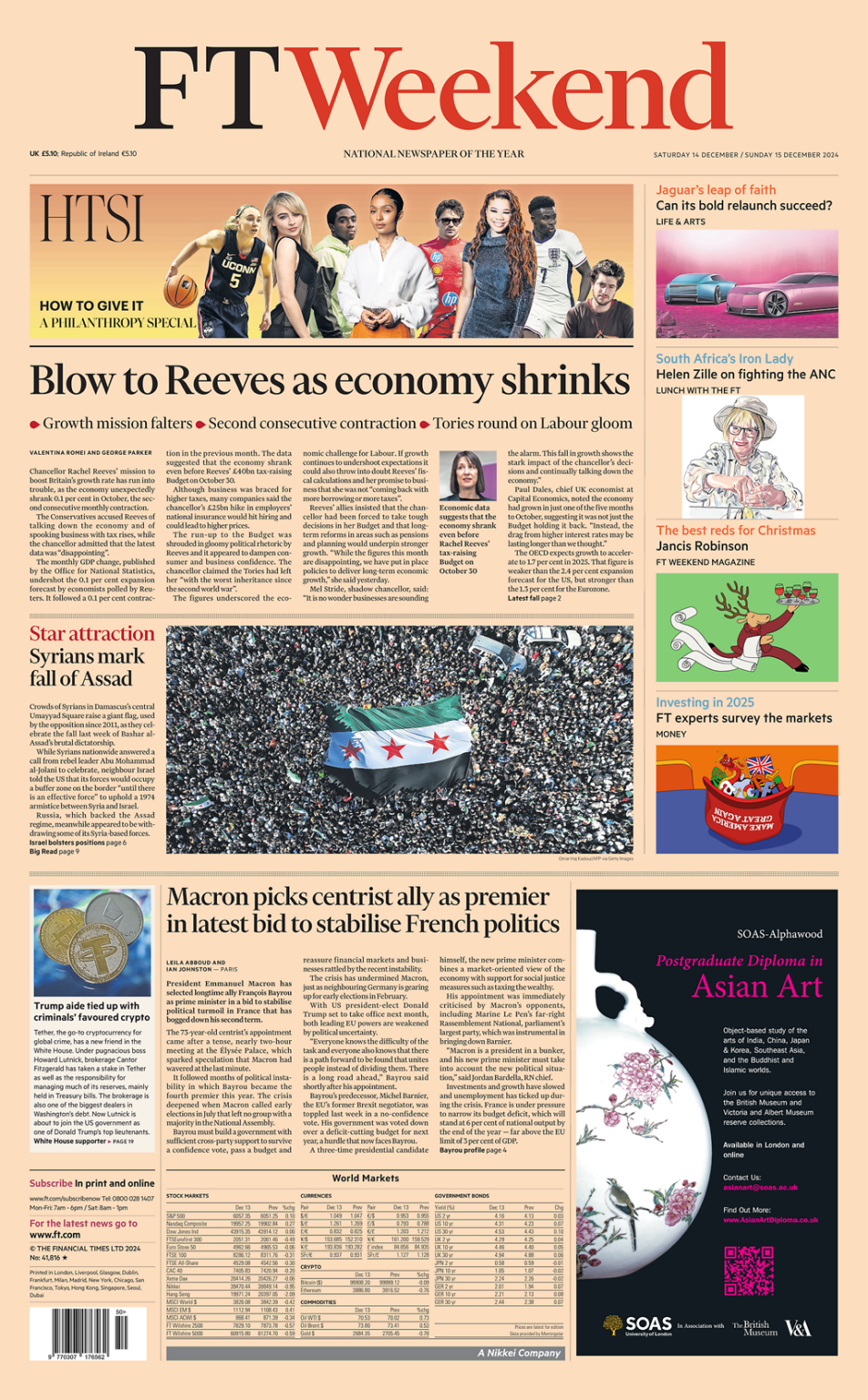 FT Weekend Front Page 14th of December 2024 - Tomorrow's Papers Today!