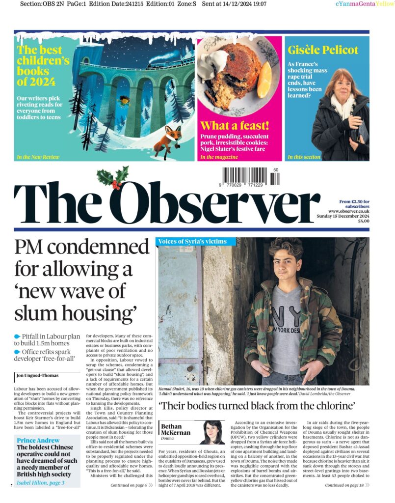 Observer Front Page 15th of December 2024 - Tomorrow's Papers Today!