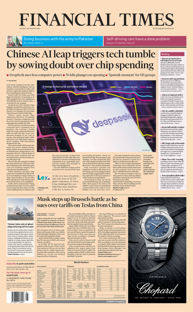 Financial Times Front Page 28th of January 2025 - Tomorrow's Papers Today!