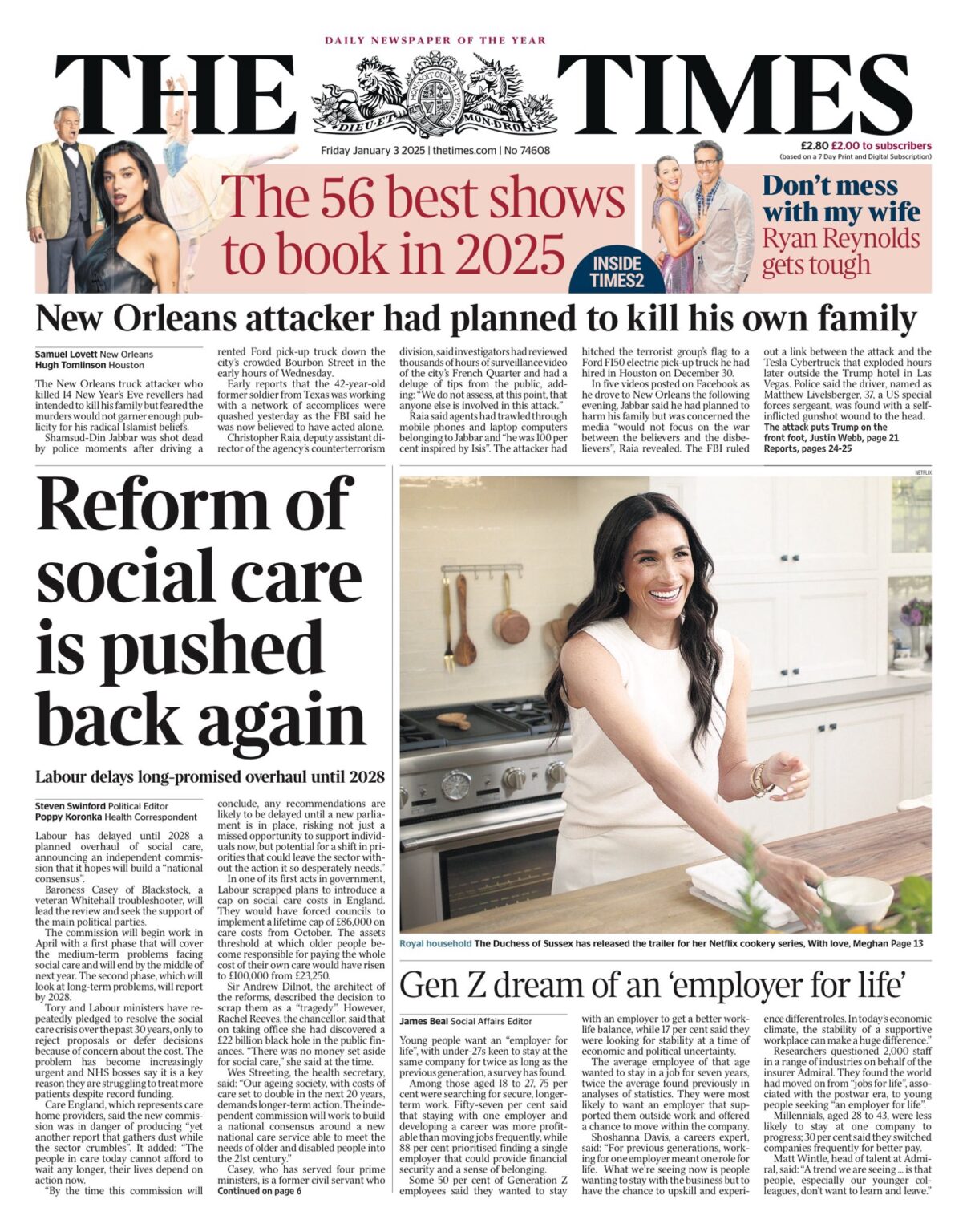 Times Front Page 3rd of January 2025 - Tomorrow's Papers Today!