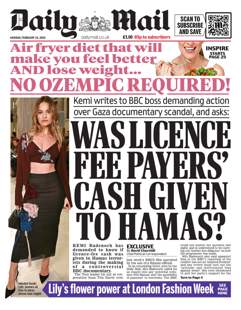 Daily Mail Front Page 24th of February 2025 - Tomorrow's Papers Today!