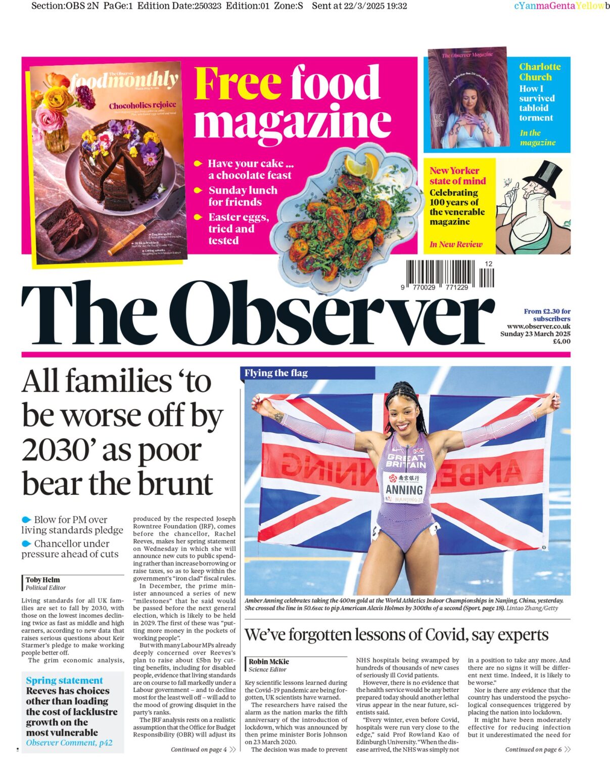 Observer Front Page 23rd of March 2025 - Tomorrow's Papers Today!