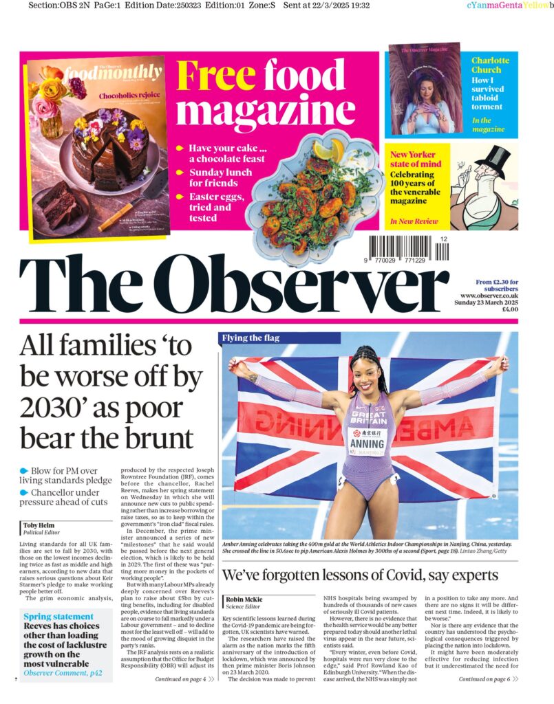 Observer Front Page 23rd of March 2025 - Tomorrow's Papers Today!