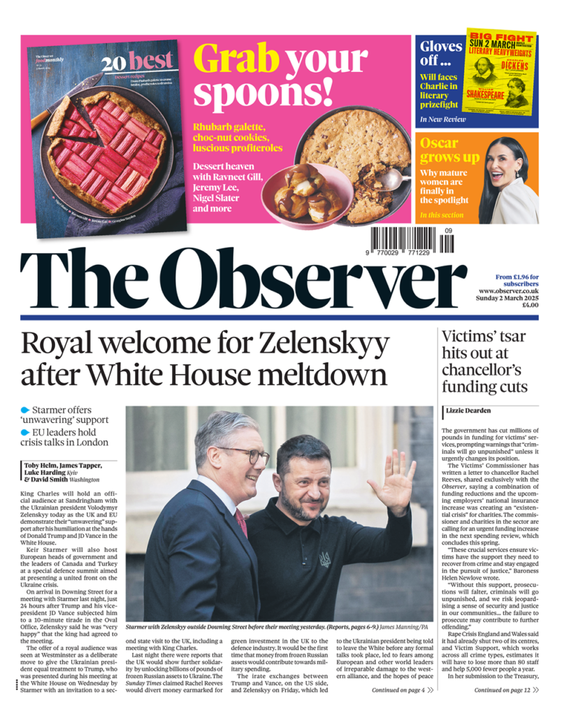 Observer Front Page 2nd of March 2025 - Tomorrow's Papers Today!