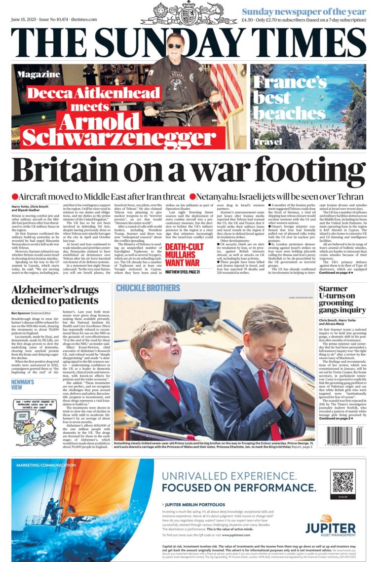 Sunday Times Front Page 15th of June 2025 - Tomorrow's Papers Today!