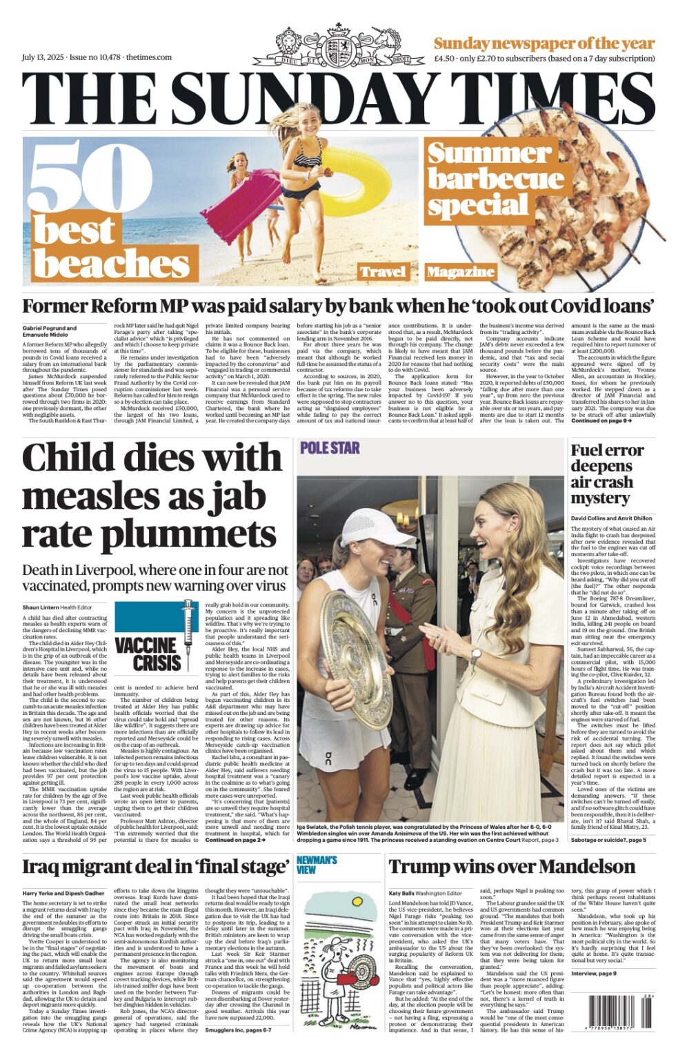 Sunday Times Front Page 13th of July 2025 - Tomorrow's Papers Today!