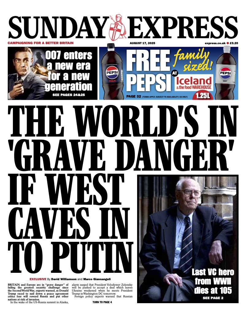 Sunday Express Front Page 17th of August 2025 - Tomorrow's Papers Today!