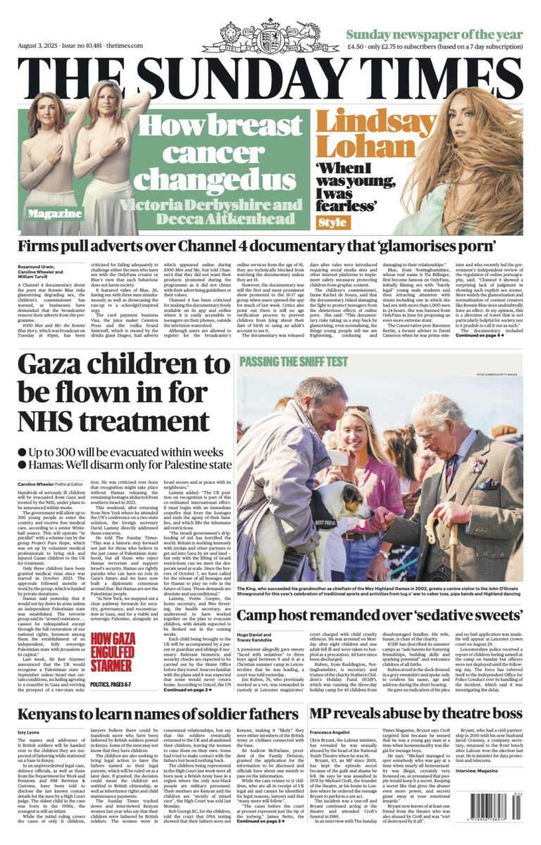 Sunday Times Front Page 3rd of August 2025 - Tomorrow's Papers Today!