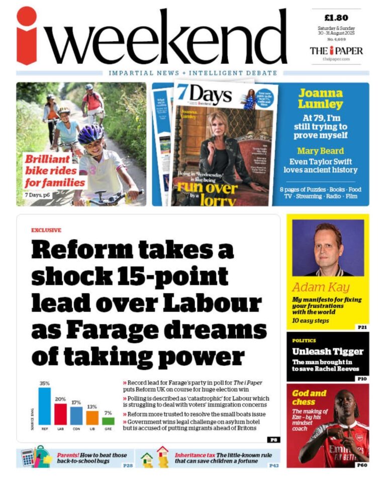 i weekend Front Page 30th of August 2025 - Tomorrow's Papers Today!