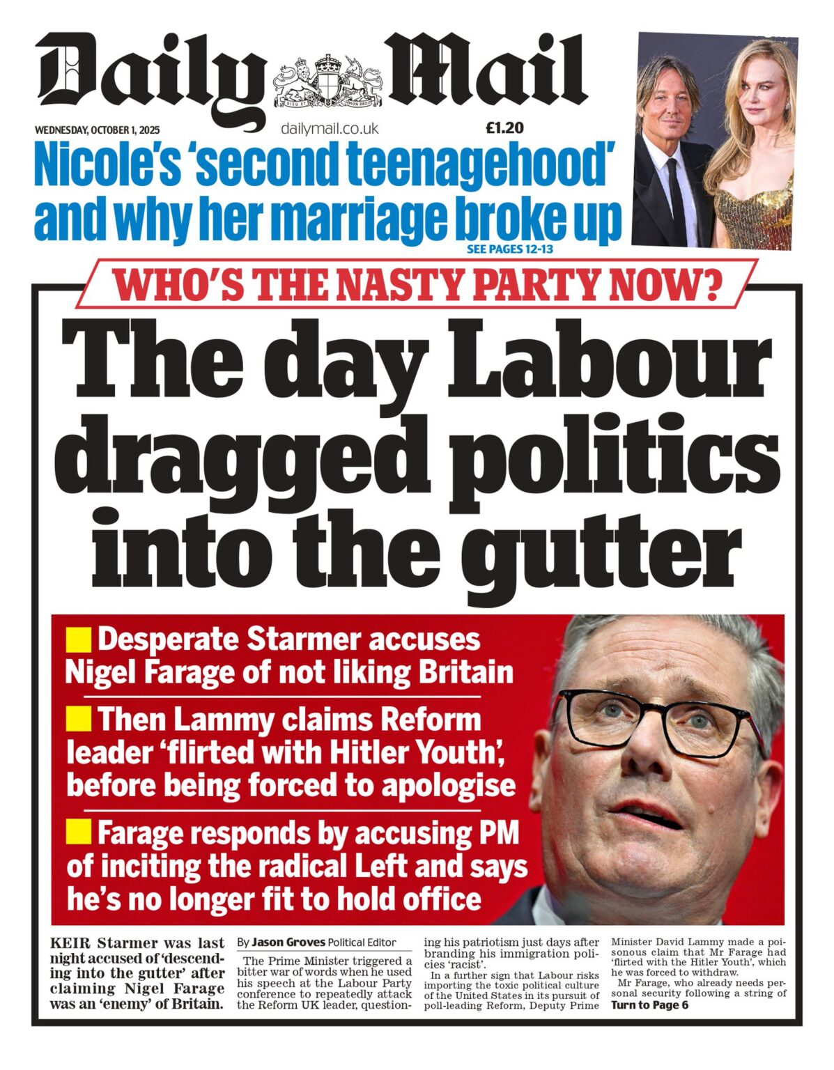 Daily Mail Front Page 1st of October 2025 - Tomorrow's Papers Today!