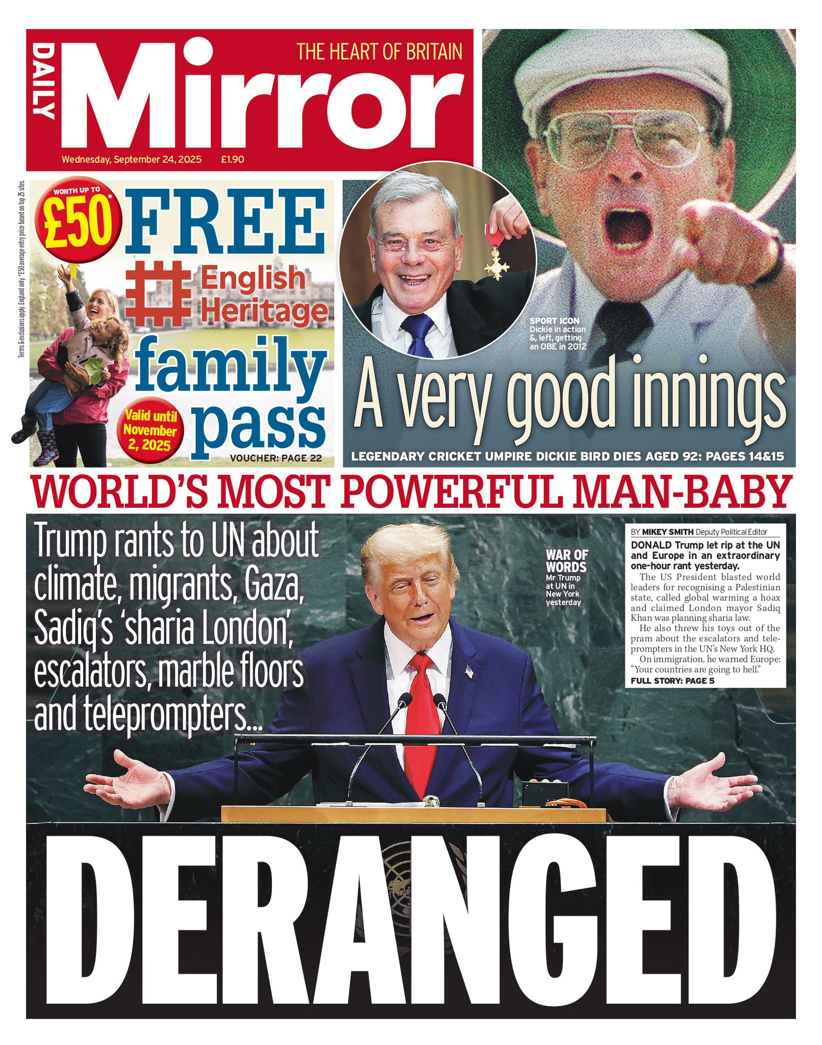Daily Mirror Front Page 24th of September 2025 - Tomorrow's Papers Today!