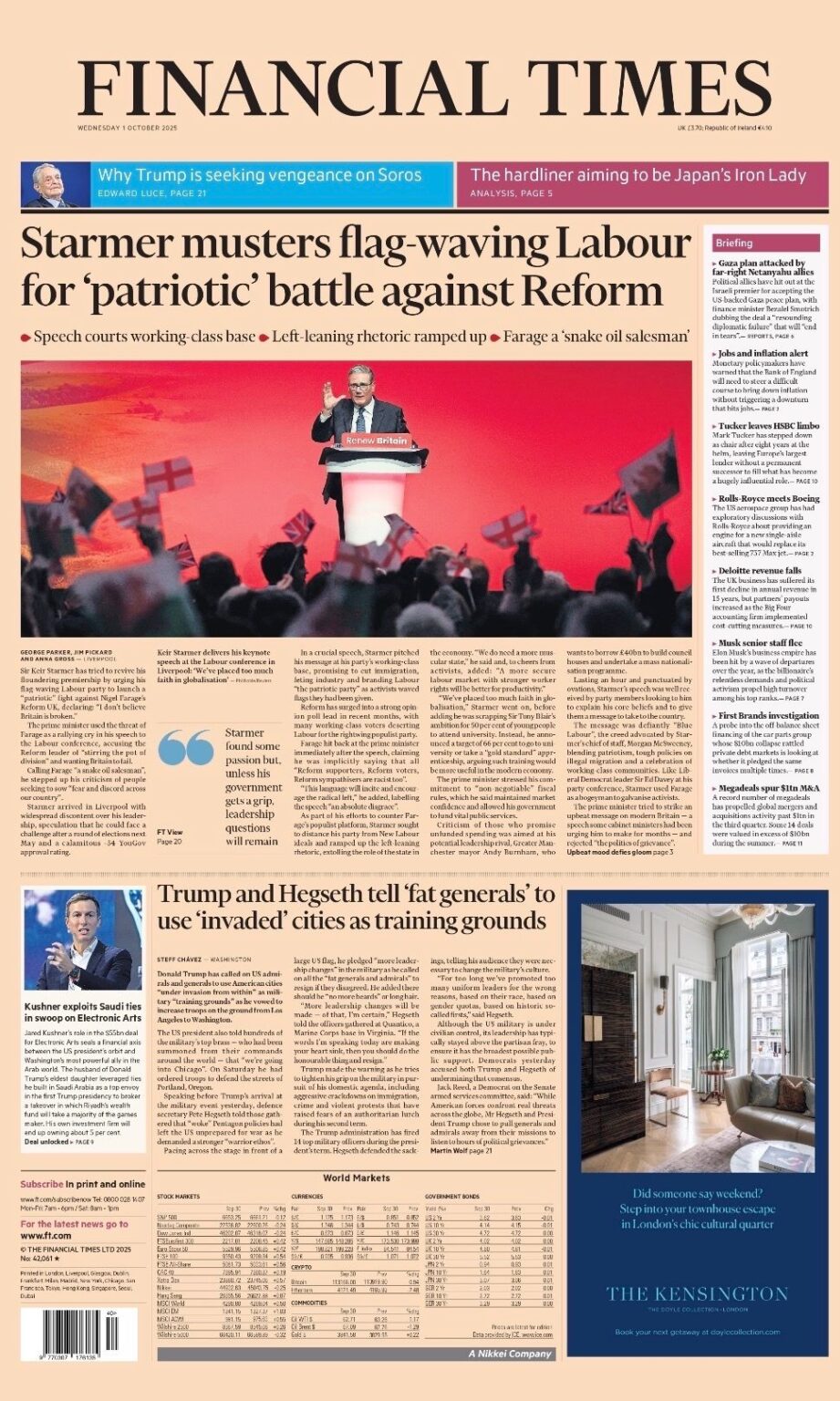Financial Times Front Page 1st of October 2025 - Tomorrow's Papers Today!