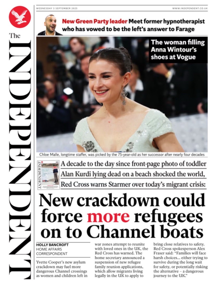 Independent Front Page 3rd of September 2025 - Tomorrow's Papers Today!